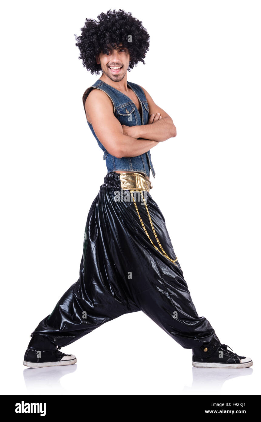 Rap dancer in wide pants on white Stock Photo - Alamy