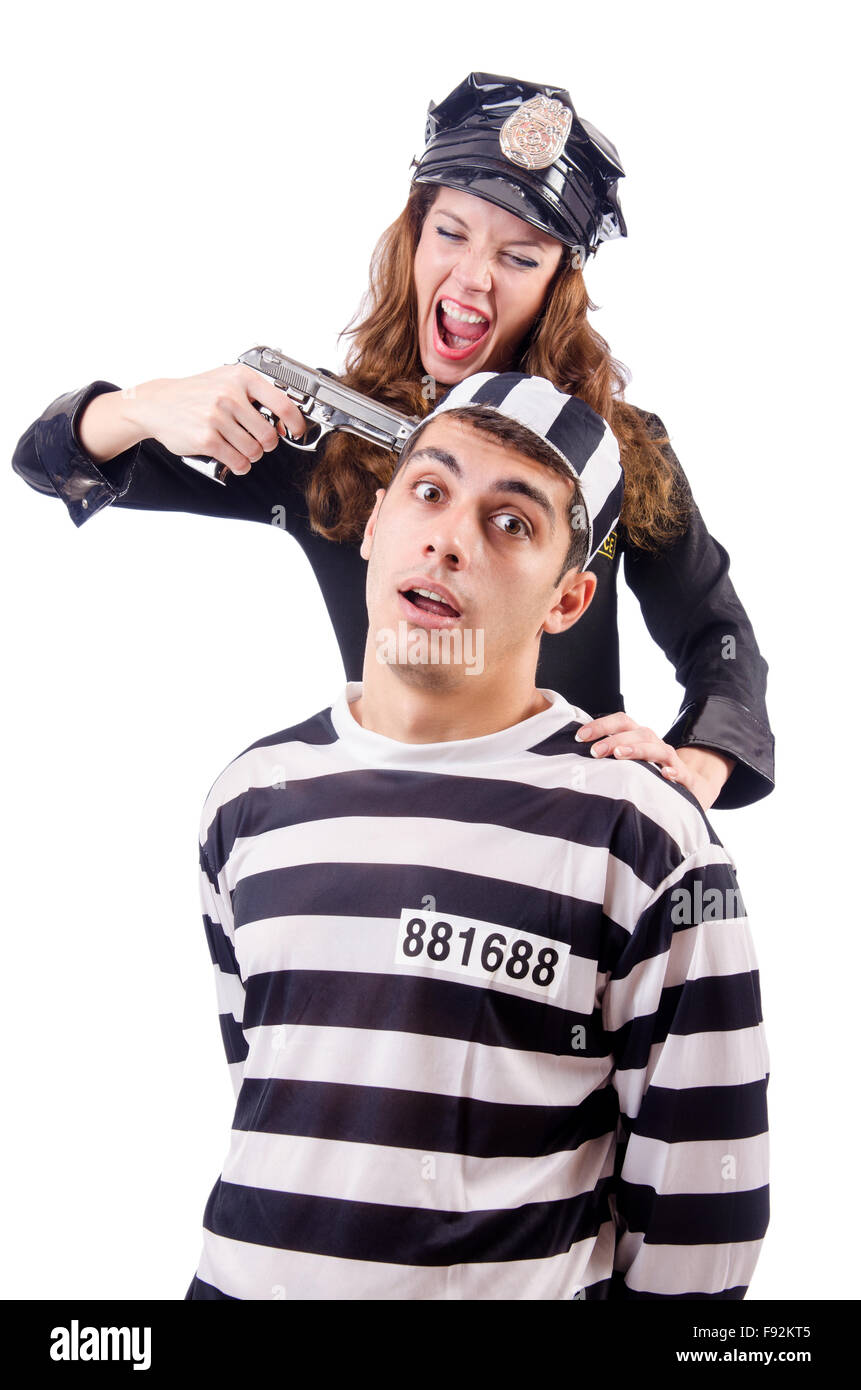 Police and prison inmate on white Stock Photo - Alamy