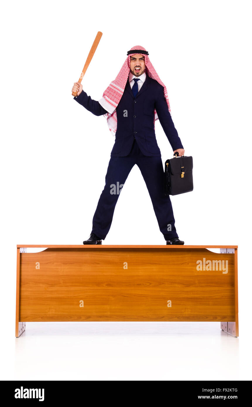 Arab businessman hitting with baseball bat Stock Photo - Alamy