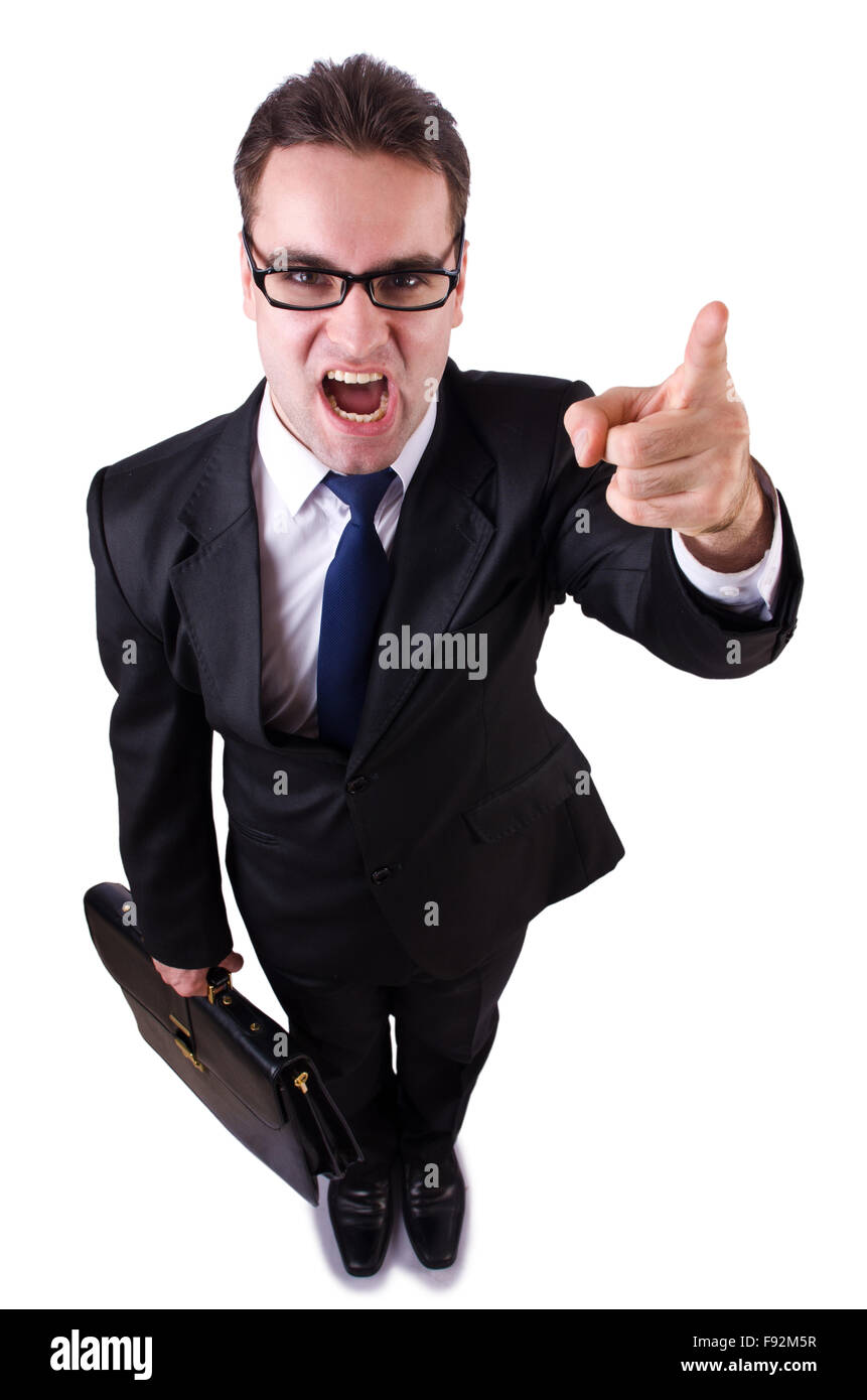 Young funny businessman on white background Stock Photo - Alamy