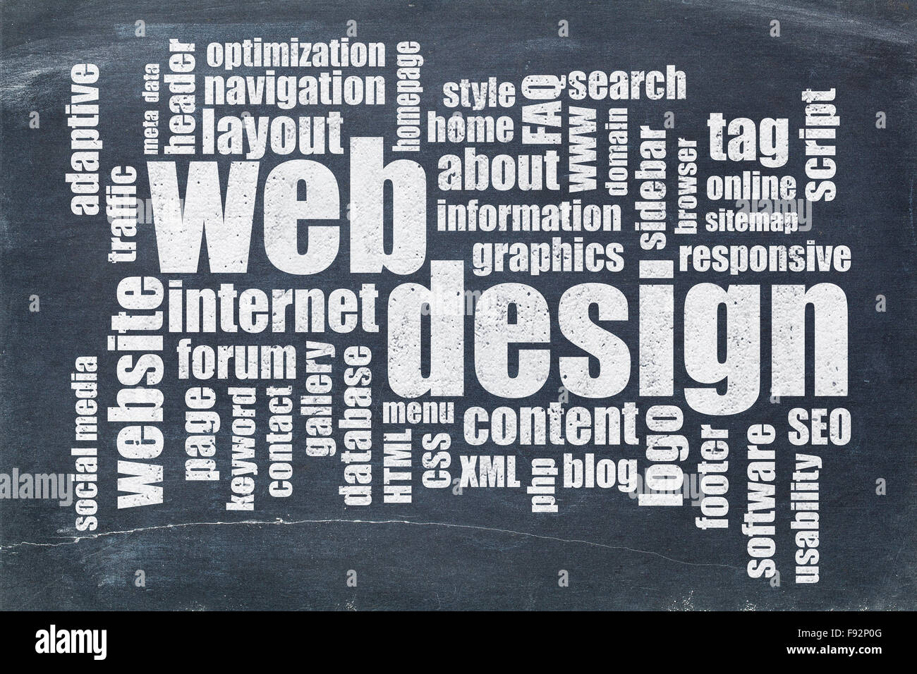 web or website design concept - a word cloud on a vintage slate ...