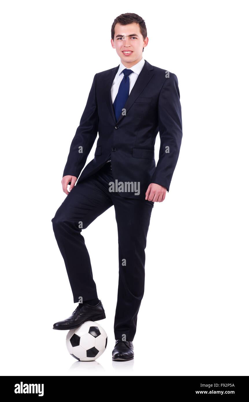 Man with football isolated on white Stock Photo - Alamy