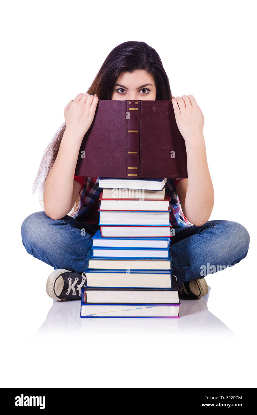 Student with books isolated on white Stock Photo - Alamy
