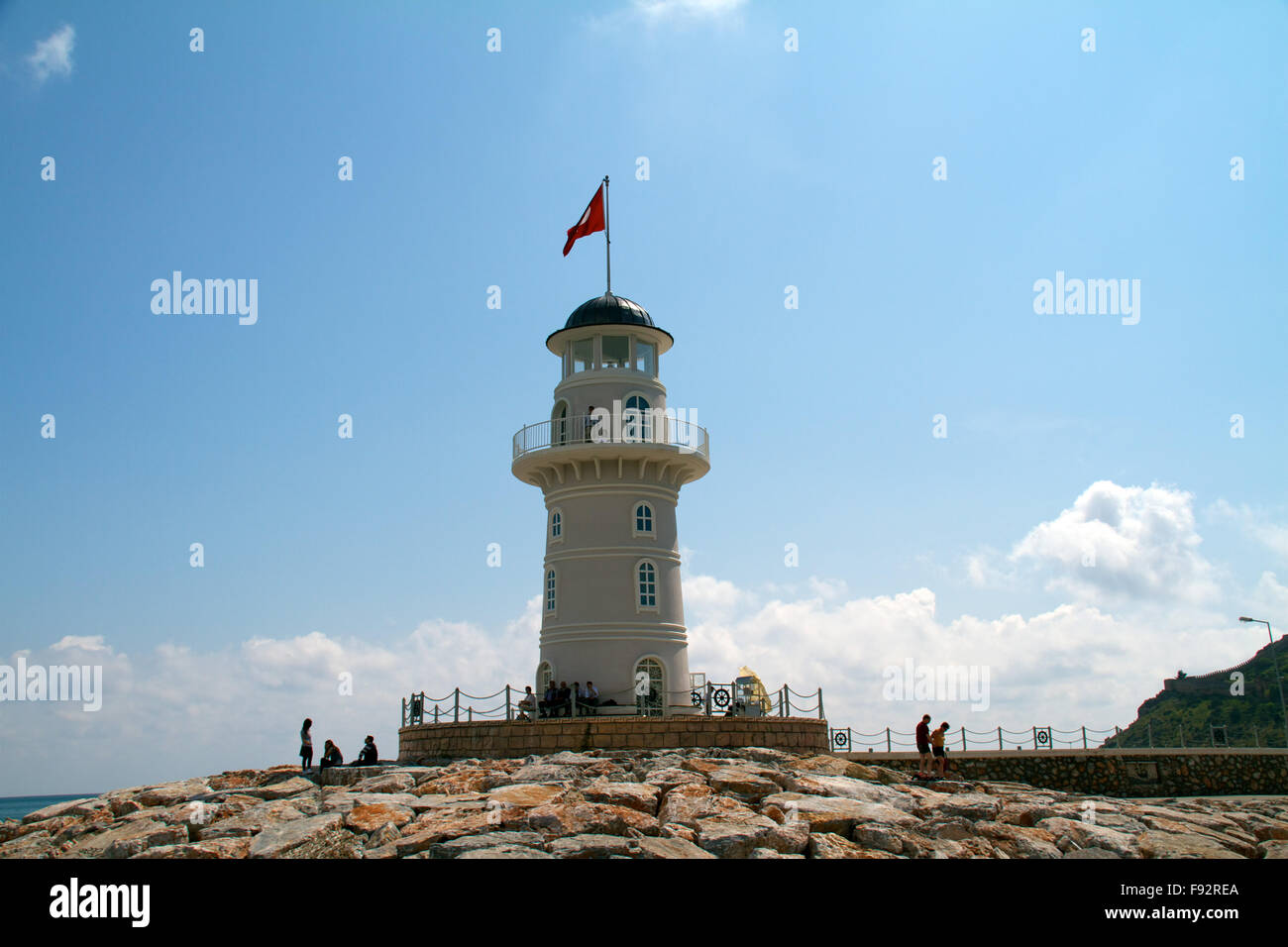 Lighthouse in port. Turkey, Alanya. Sunny weather Stock Photo - Alamy