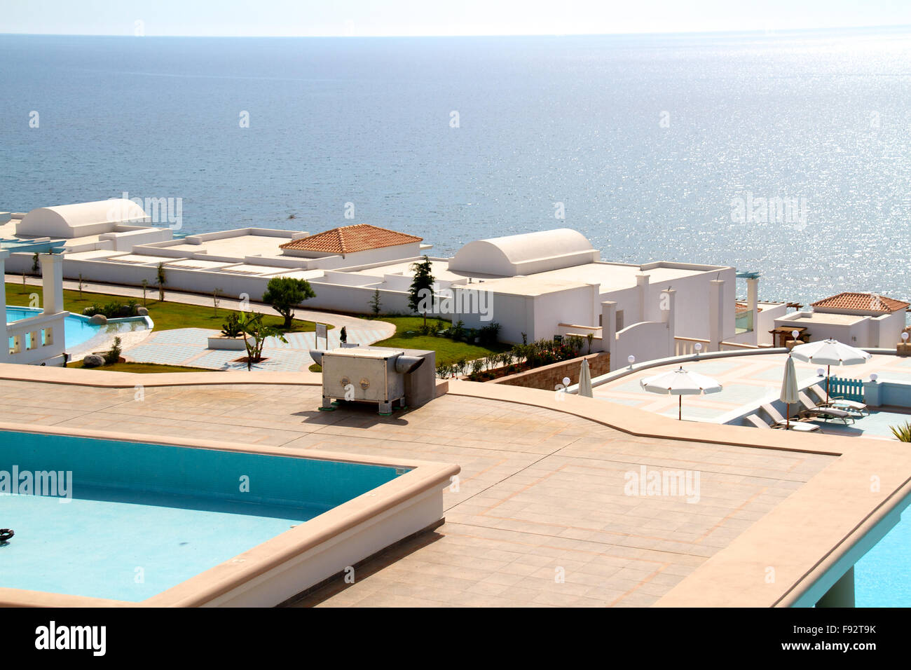 Swimming pool at luxury villa, Rhodes Greece Stock Photo - Alamy
