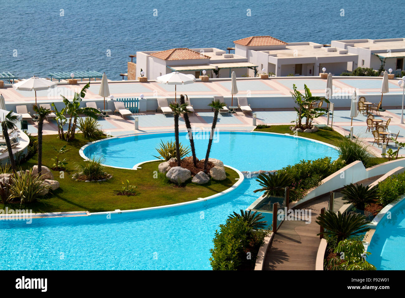 Swimming pool at luxury villa, Rhodes Greece Stock Photo - Alamy