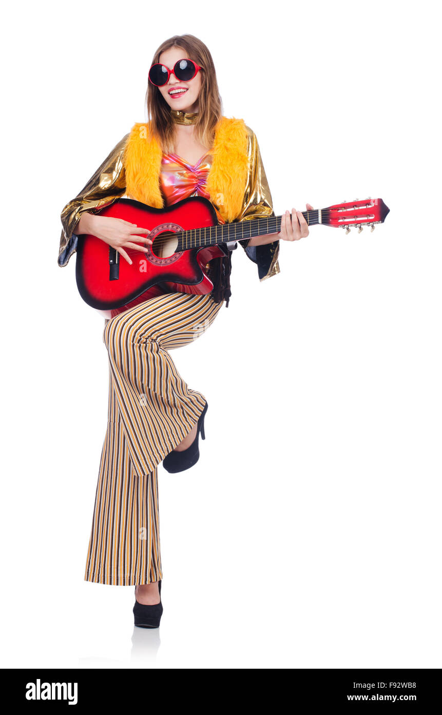 Tall guitar player isolated on white Stock Photo - Alamy