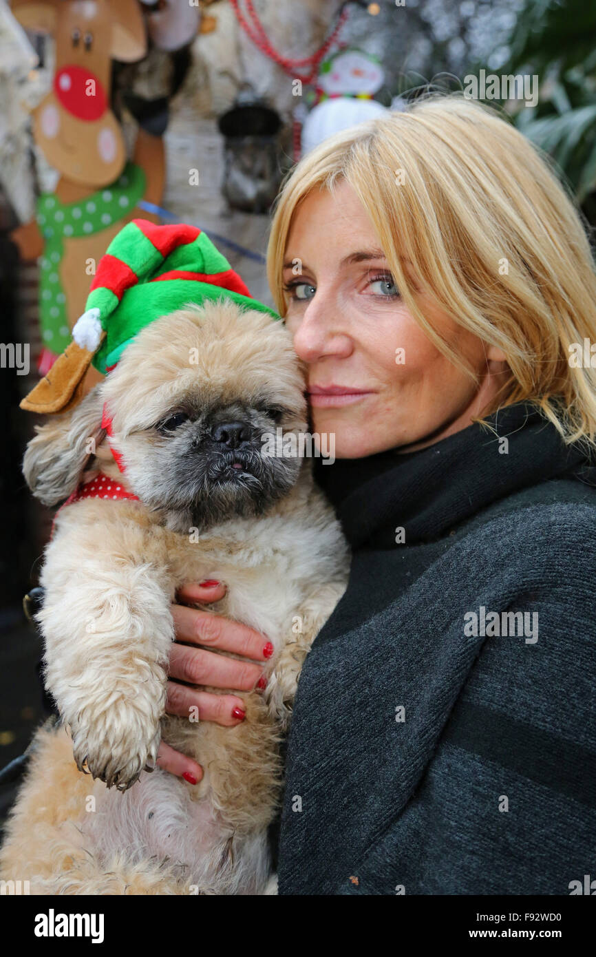 London, UK. 13th December 2015. Michelle Collins with her dog Humphrey ...
