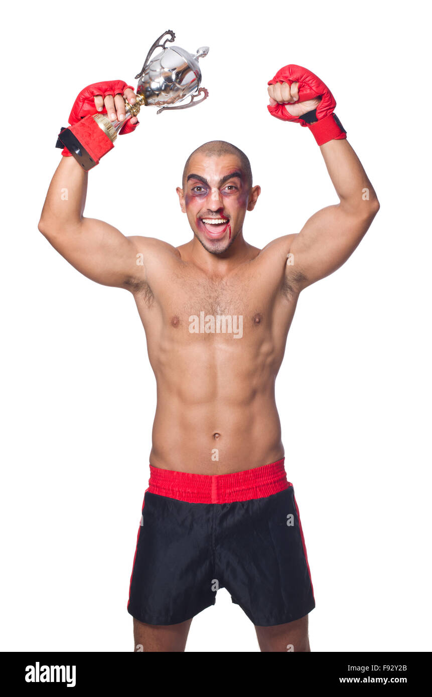 Badly beaten boxer isolated on white Stock Photo - Alamy