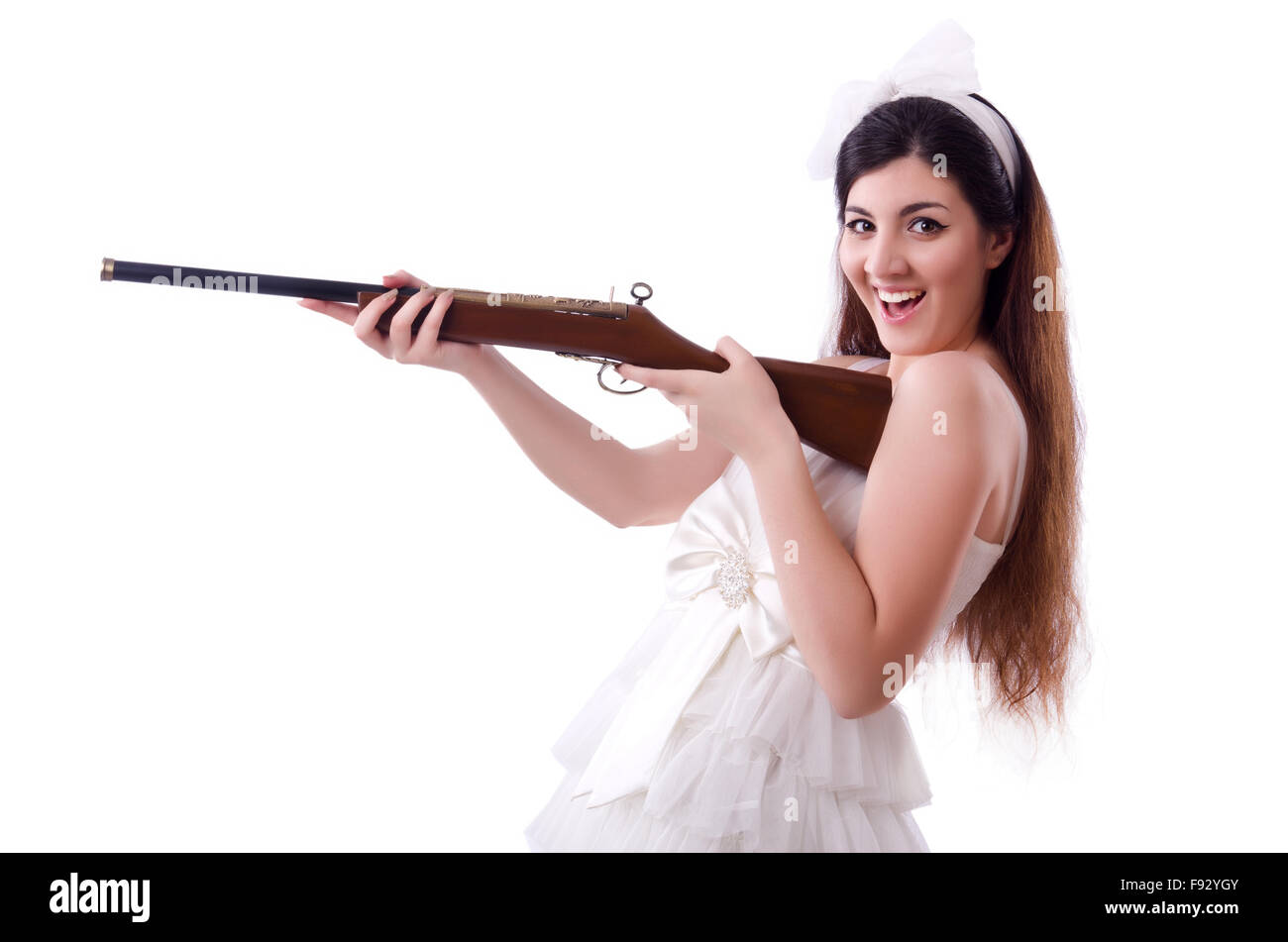 Bride with rifle isolated on white Stock Photo - Alamy