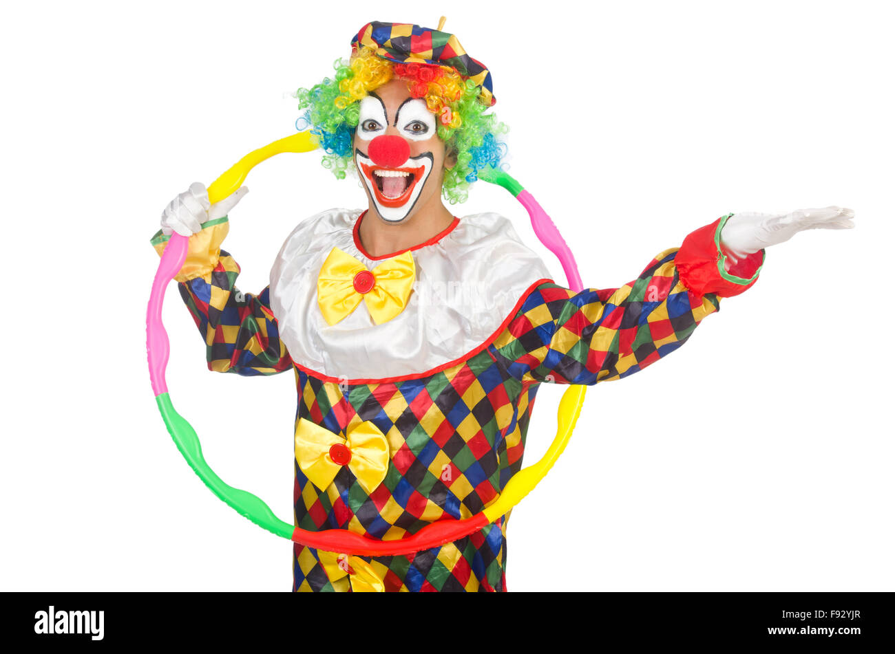 Clown with hula hoop isolated on white Stock Photo - Alamy