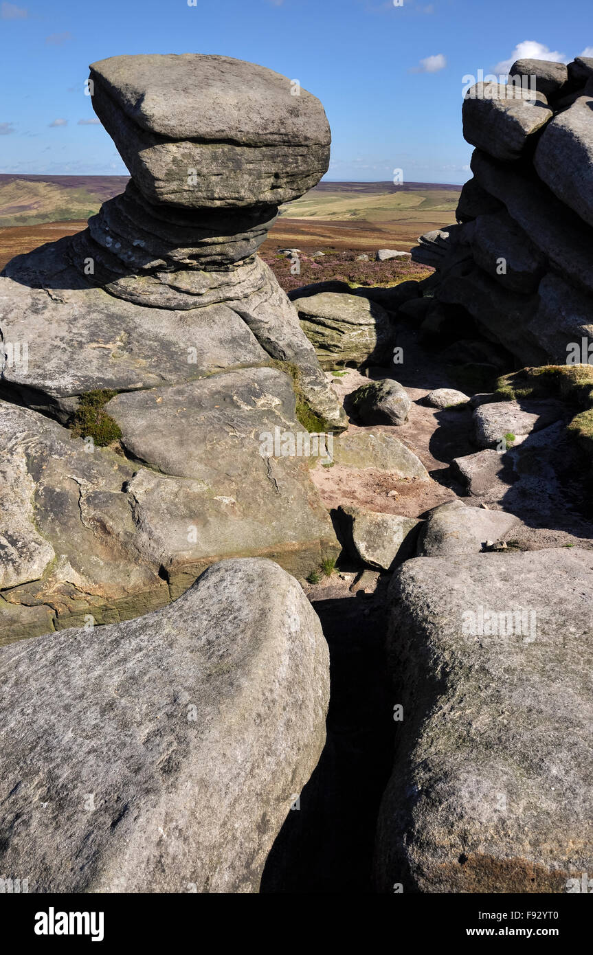 A rock formation at Back Tor, high on the hills at Derwent edge in the ...