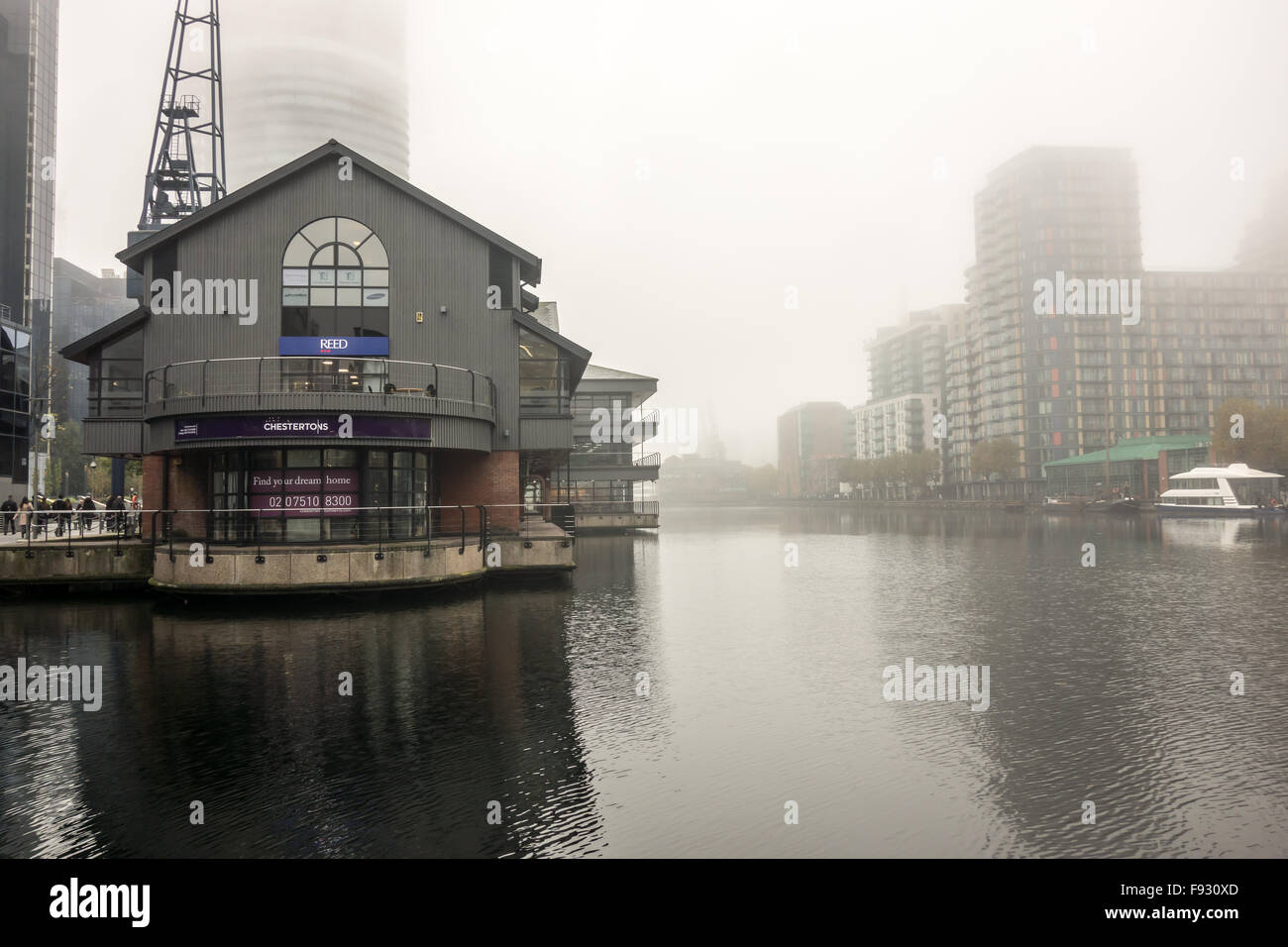 The dense fog around Millwall Inner Dock in Crossharbour Stock Photo ...