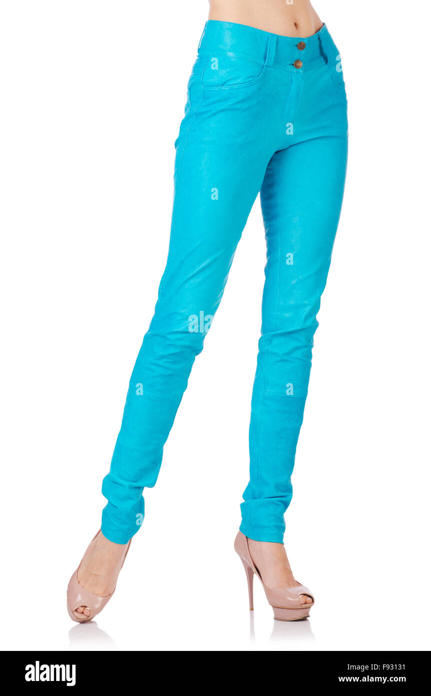 Woman legs in blue trousers Stock Photo - Alamy