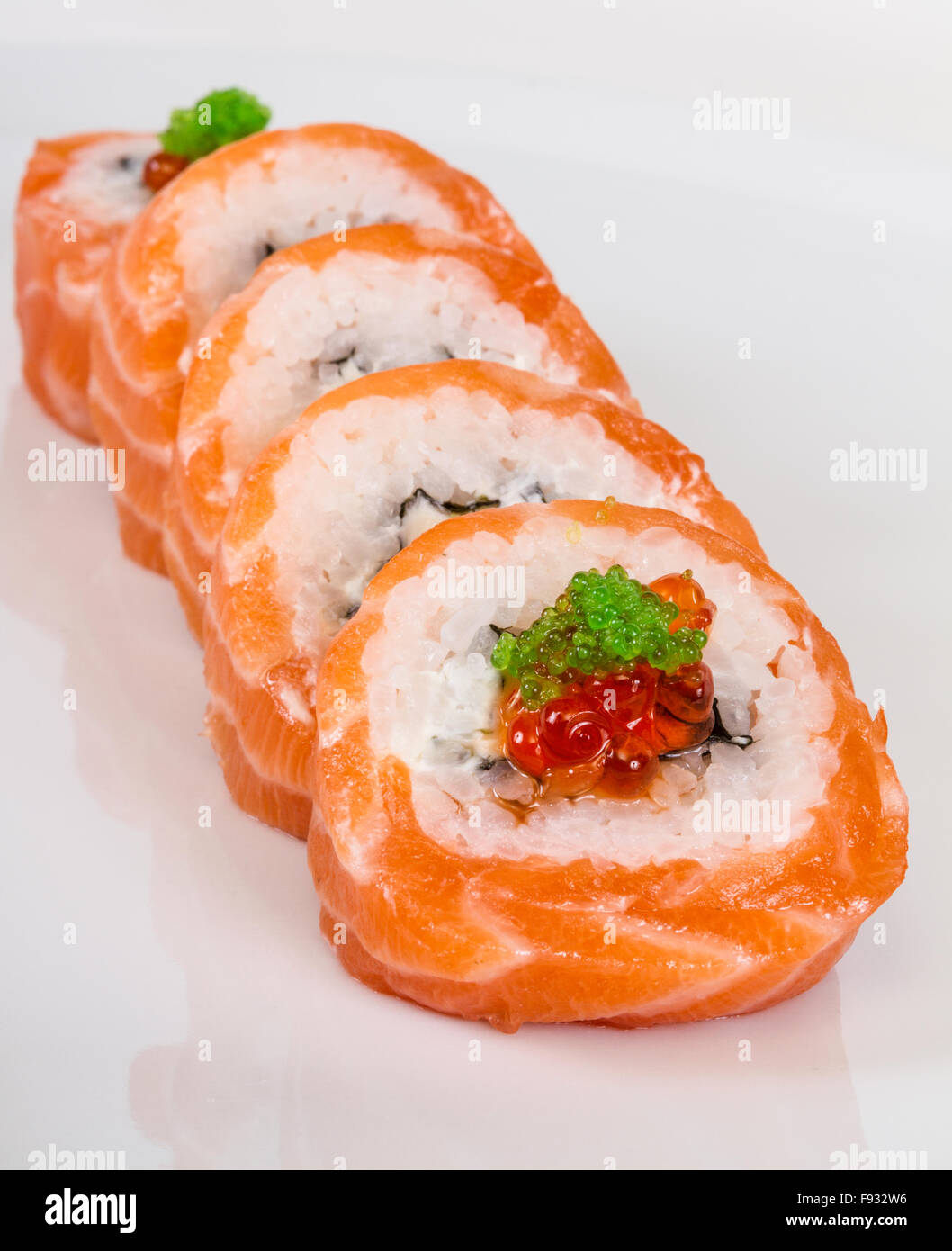 Japanese sushi traditional japanese food.Roll made of salmon, red ...