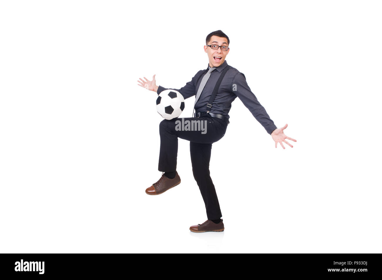 Funny man with football isolated on white Stock Photo - Alamy