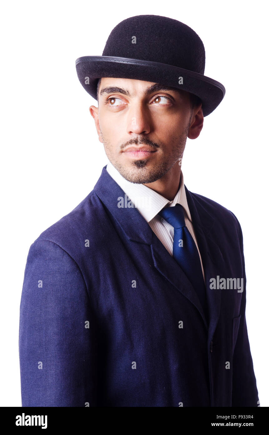 Businessman in old style hat Stock Photo - Alamy