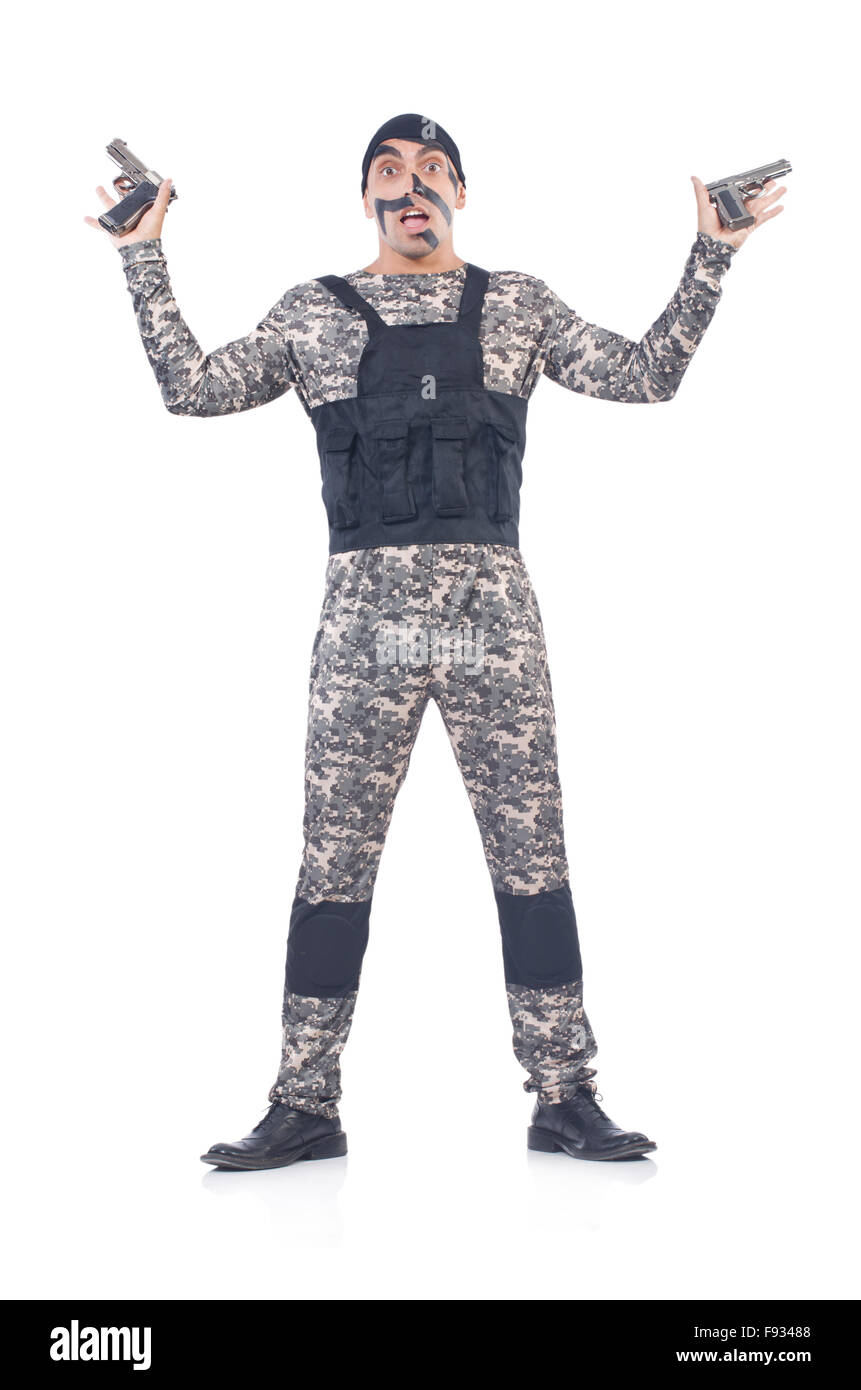 Soldier isolated on the white background Stock Photo - Alamy