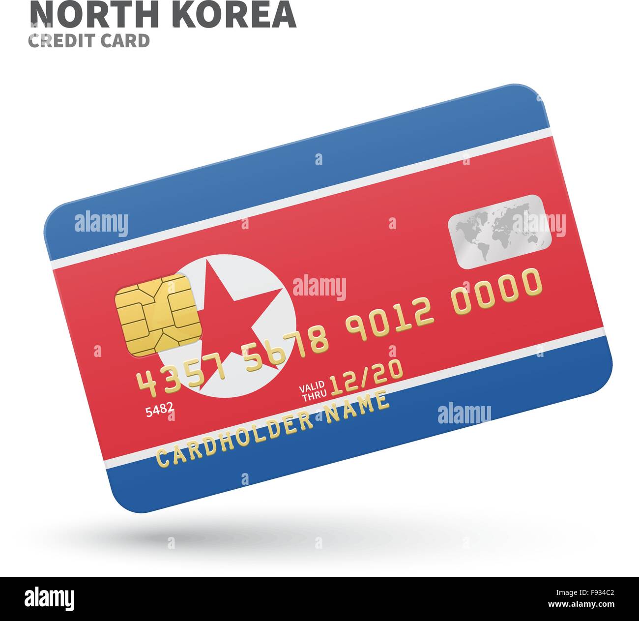 Credit card with North Korea flag background for bank, presentations ...