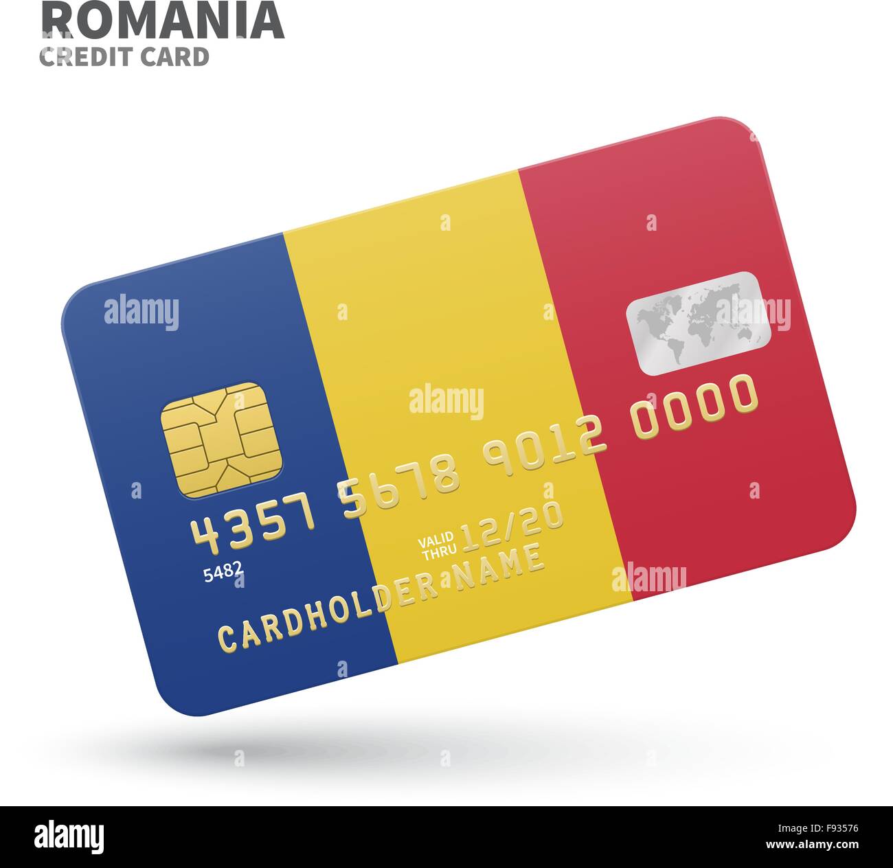 Credit card with Romania flag background for bank, presentations and ...