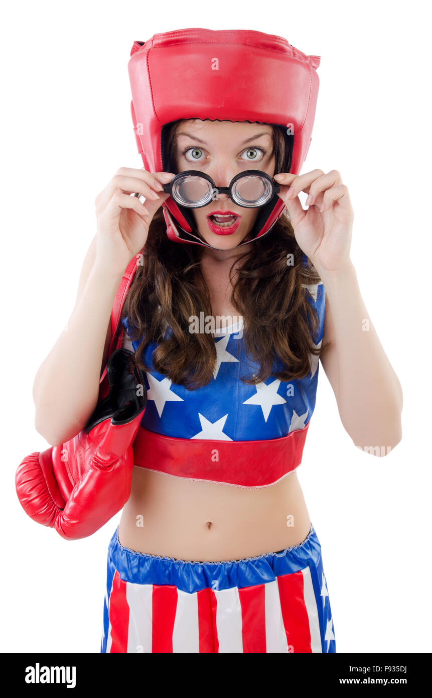 Funny female boxer isolated on white Stock Photo - Alamy