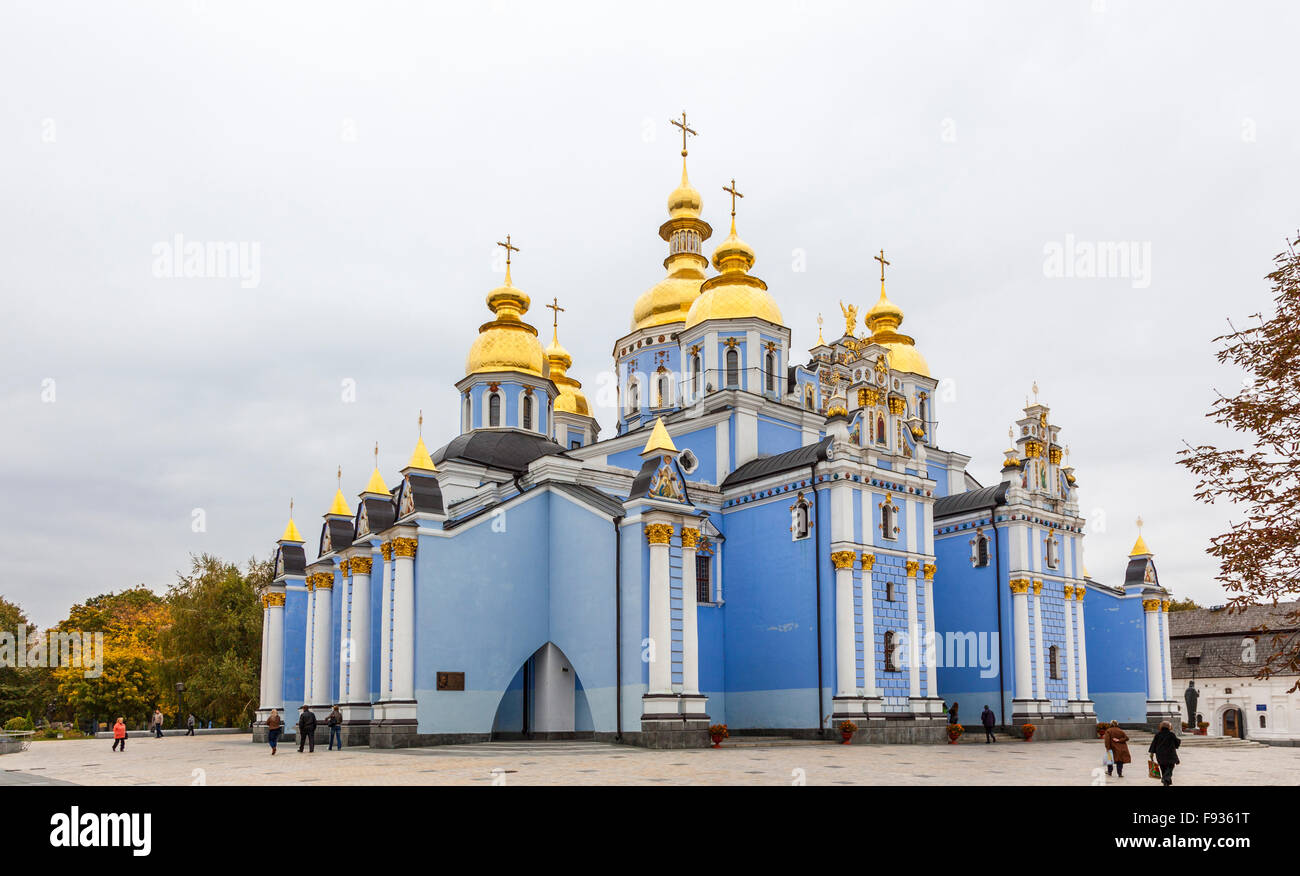 The exterior of the iconic, blue St Michael's Golden Domed Monastery ...