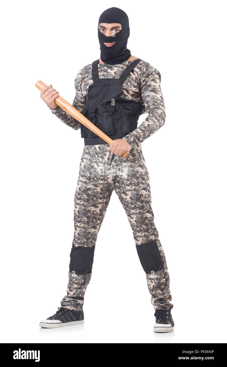 Soldier with baseball bat isolated on white Stock Photo - Alamy