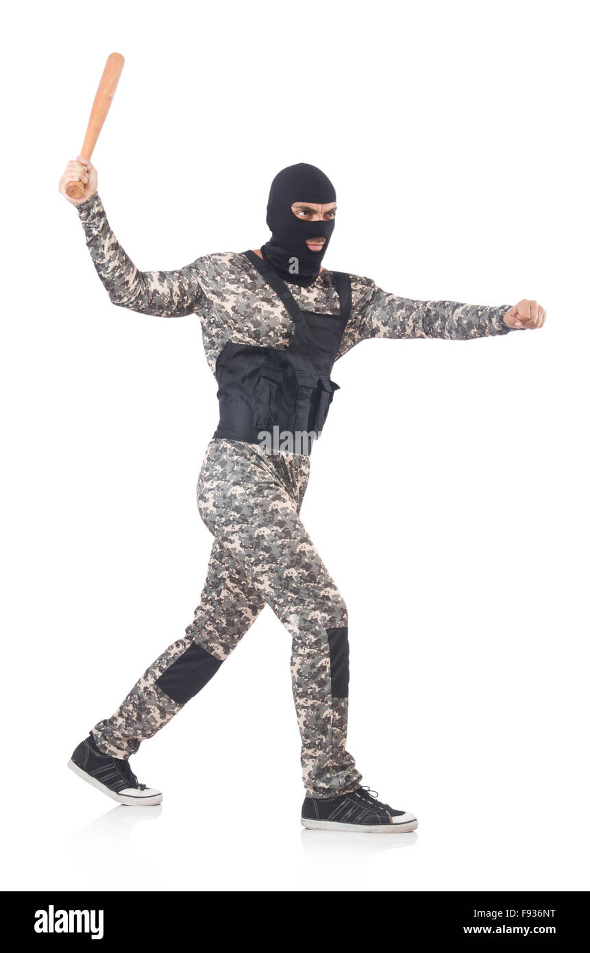 Soldier with baseball bat isolated on white Stock Photo - Alamy