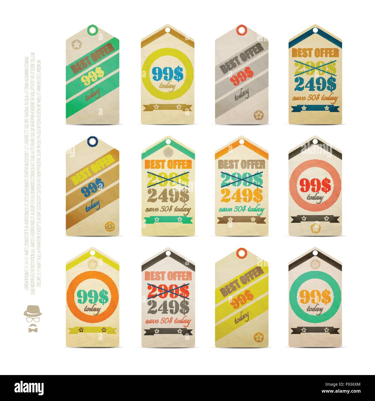 set of vintage style paper tags isolated on white background. vector ...