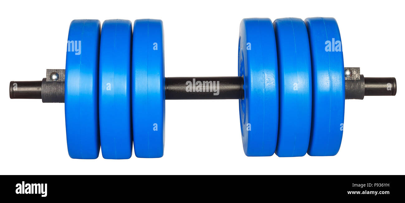 blue plastic dumbbell isolated on white background Stock Photo - Alamy
