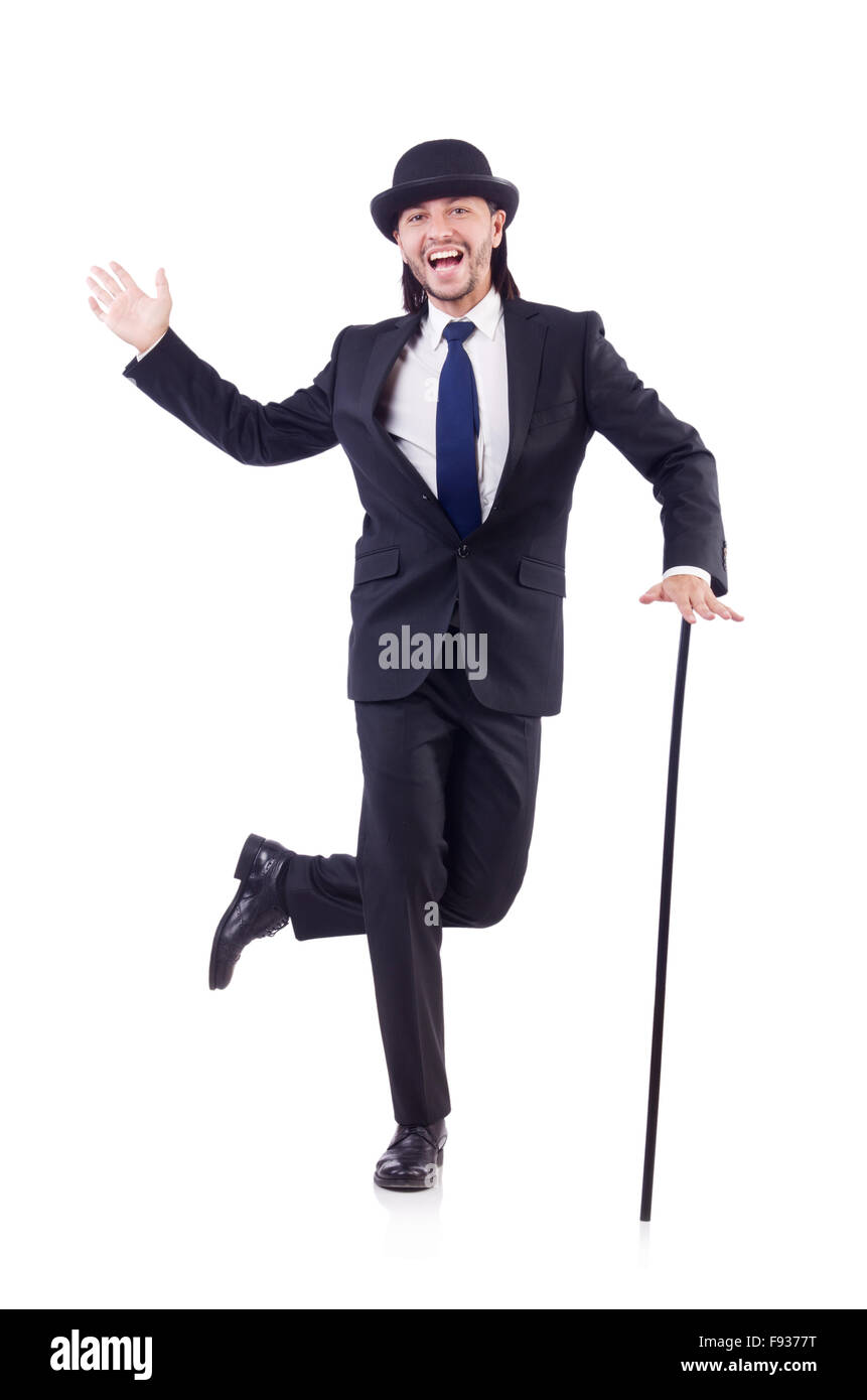Man dancing with walking stick on white Stock Photo - Alamy