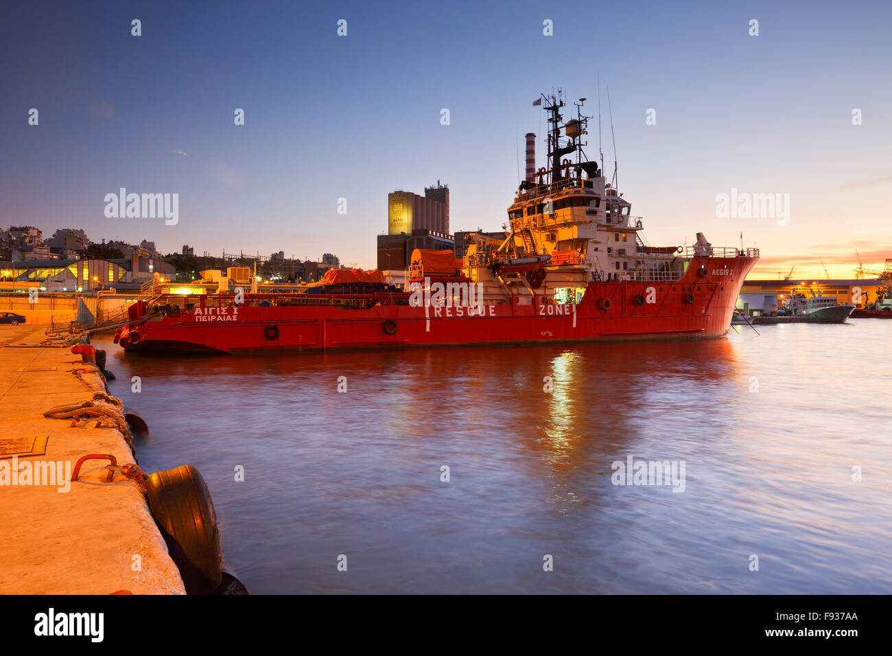Supply vessel at the central fish market in Piraeus, Athens Stock Photo ...
