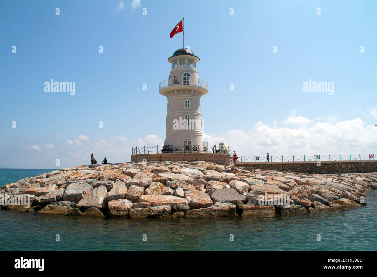 Lighthouse in port. Turkey, Alanya. Sunny weather Stock Photo - Alamy