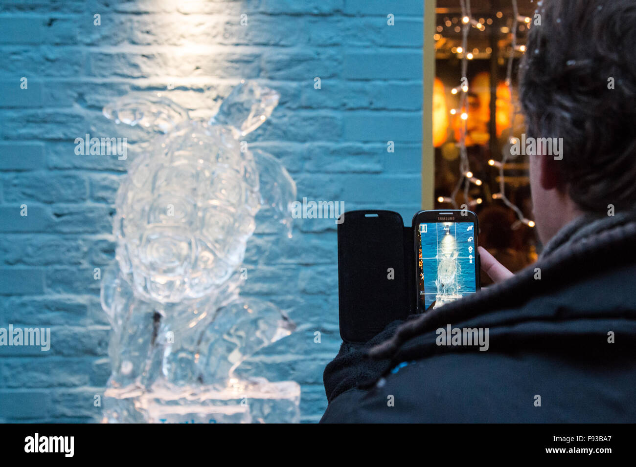 Ice sculpture turtle in York, part of 2015 Festival of Angels Stock ...