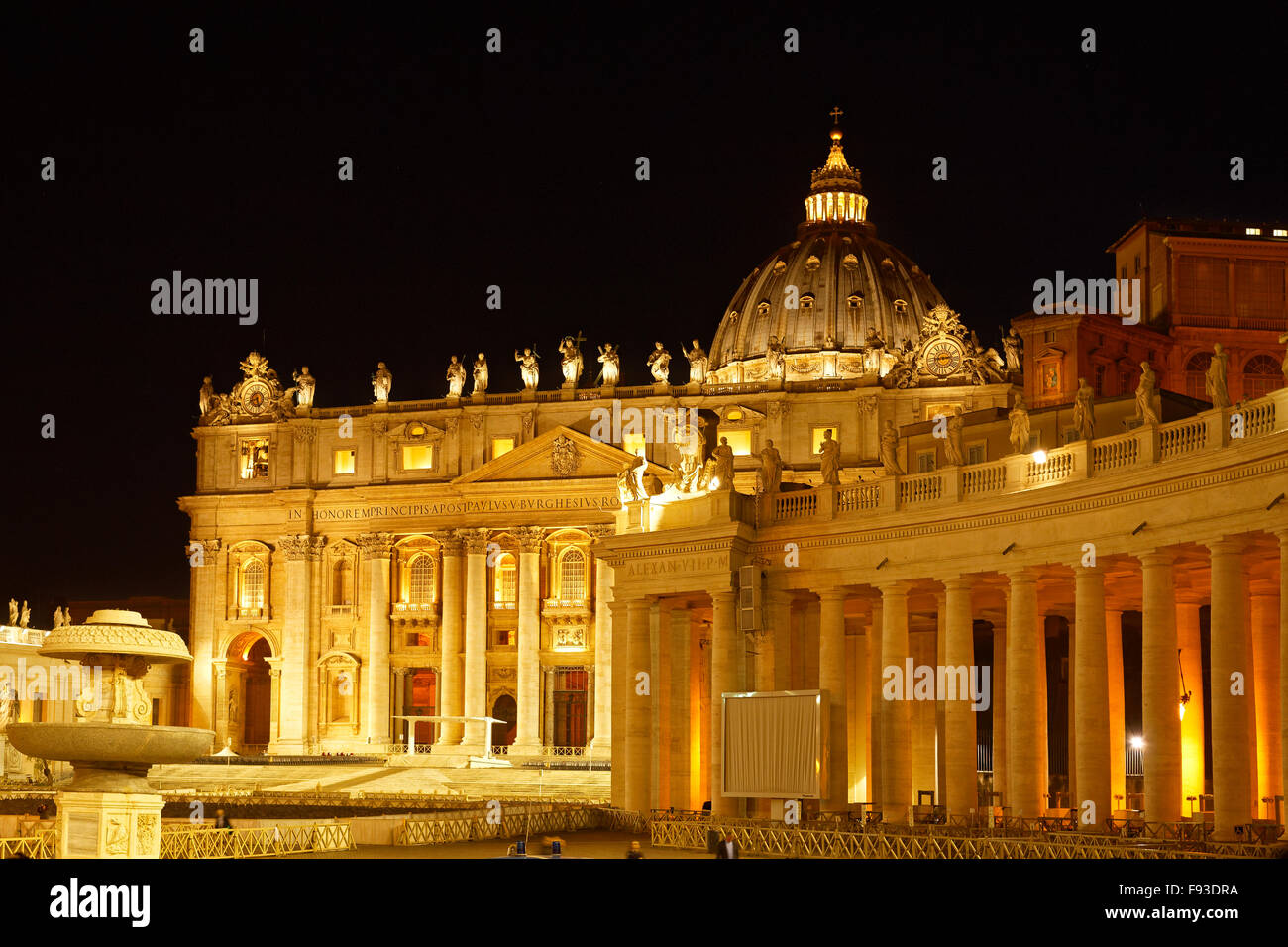 The Vatican piazza and cathedral illuminated at night, from an original ...