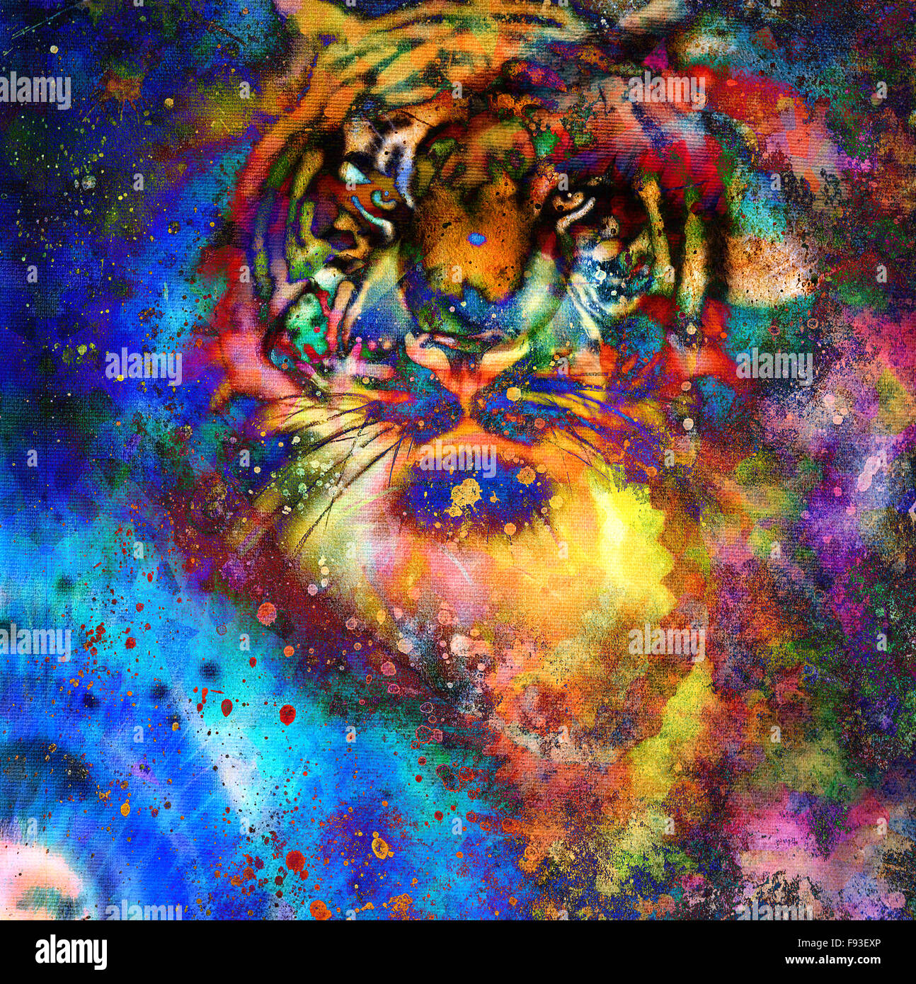 tiger collage on color abstract background, rust structure, wildlife ...