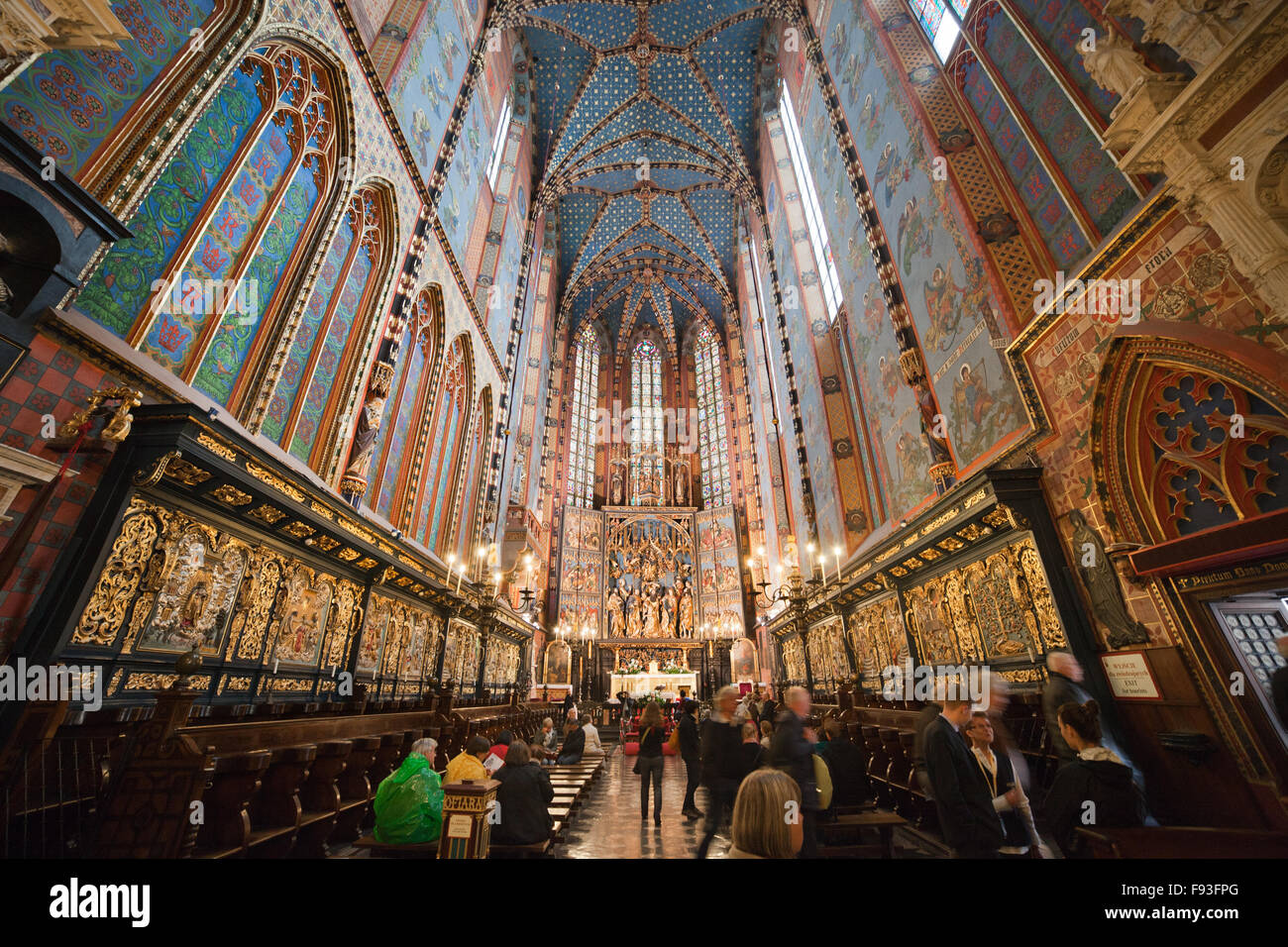 Poland, Krakow, Mariacki Church - St. Mary Basilica interior, high altar with altarpiece of Veit ...
