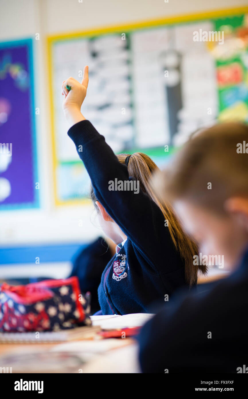 Secondary education Wales UK: a GCSE girl pupil holding her hand in the ...