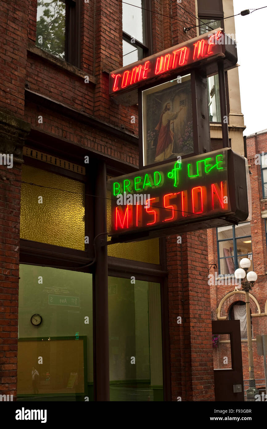 Sign in front of Union Gospel Mission downtown street scene Stock Photo ...