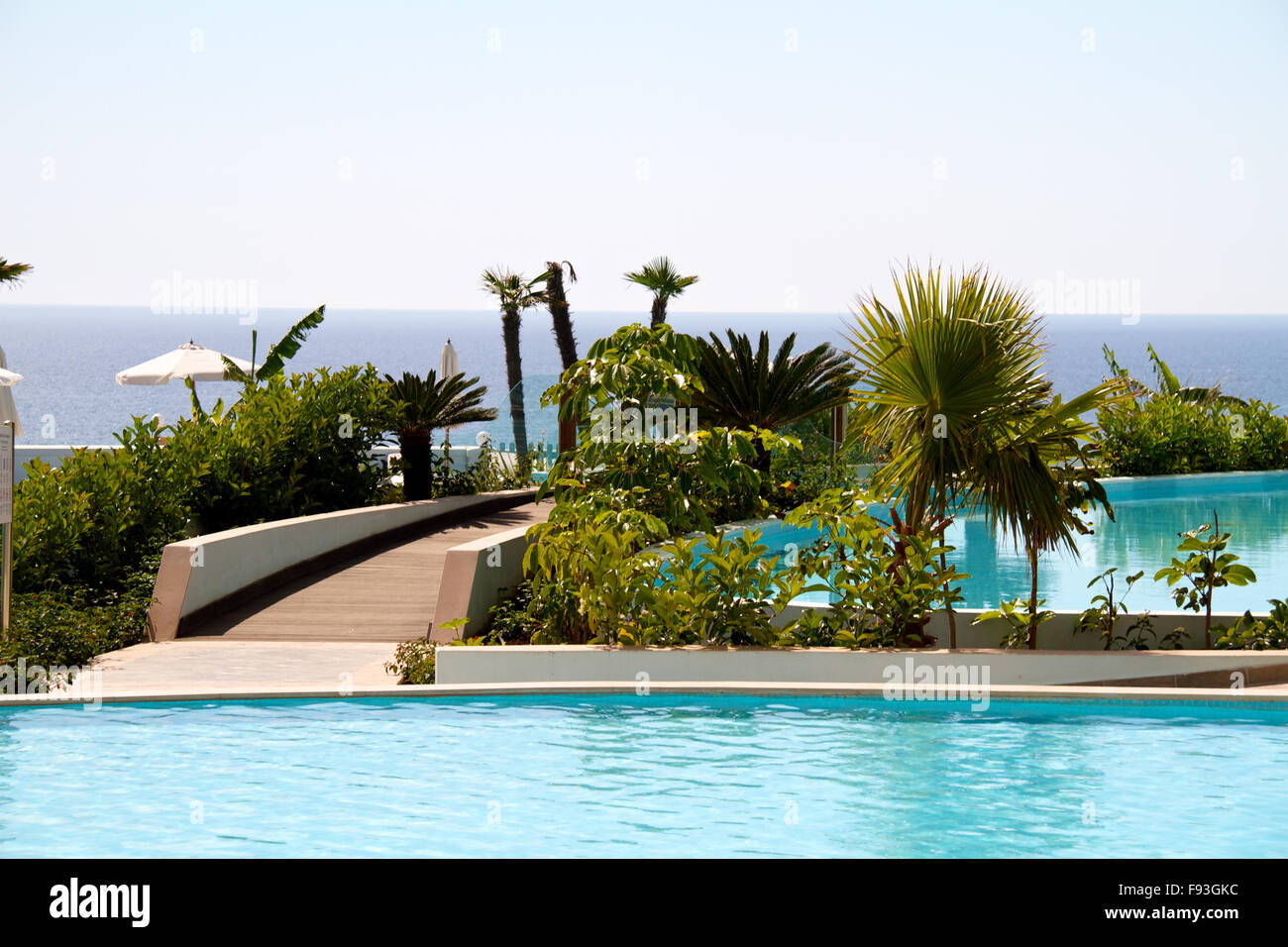 Swimming pool at luxury villa, Rhodes Greece Stock Photo - Alamy