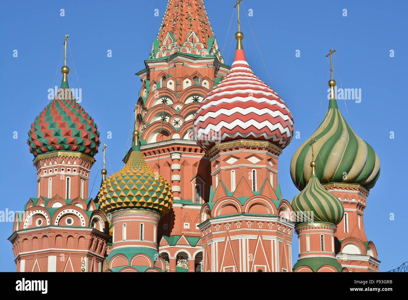 Domes of St. Basil's Cathedral on red square in Moscow. The dome of the ...