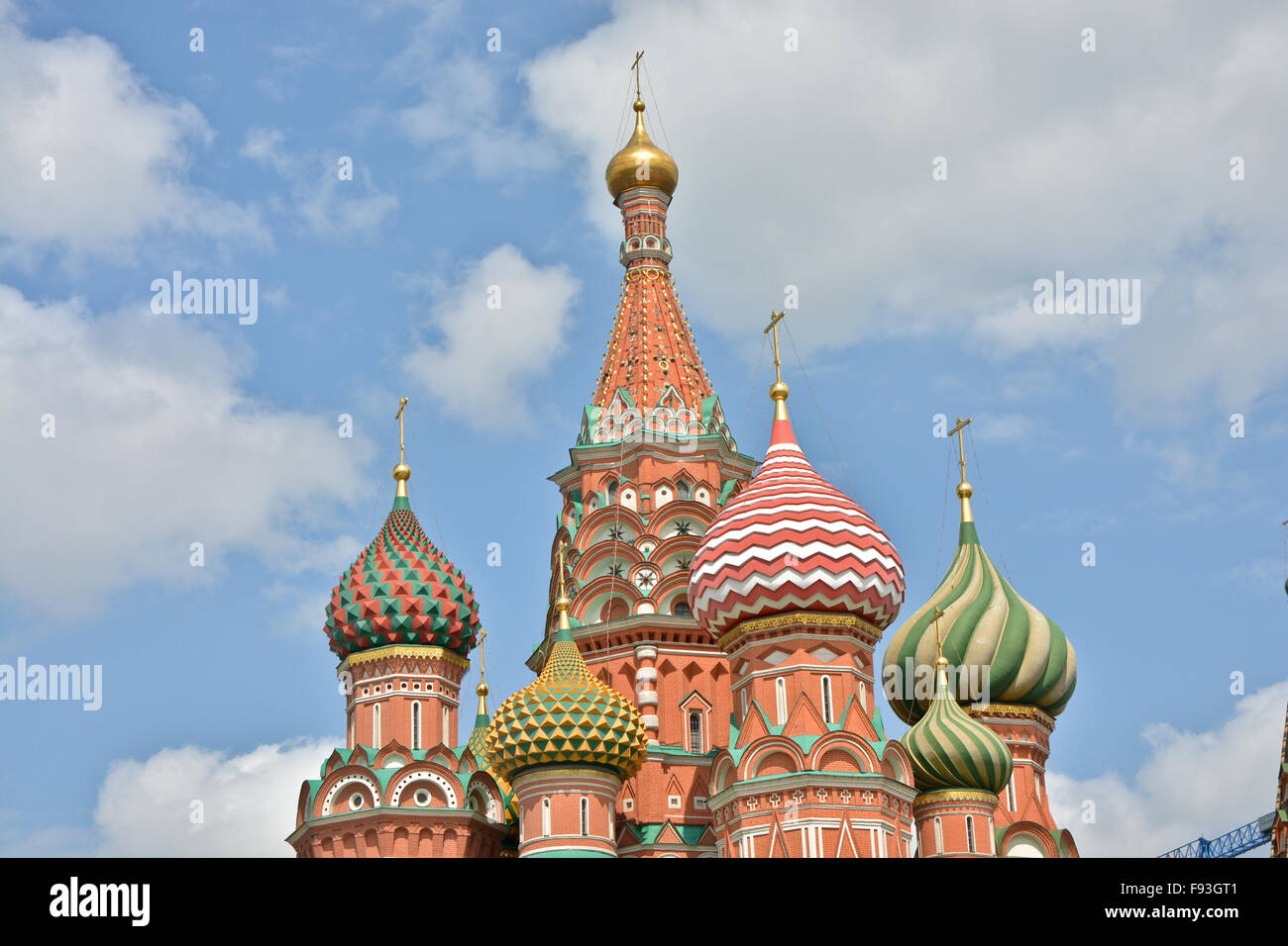 Domes of St. Basil's Cathedral on red square in Moscow. The dome of the ...