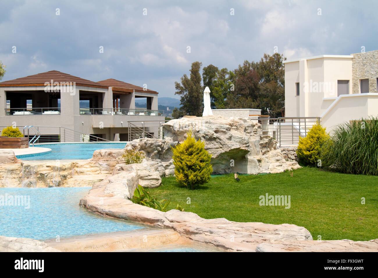 Swimming pool at luxury villa, Rhodes Greece Stock Photo - Alamy