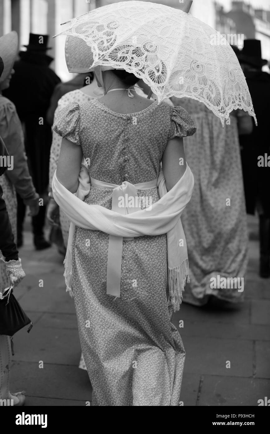 Pretty young woman at the Jane Austen parade day in Bath, September ...