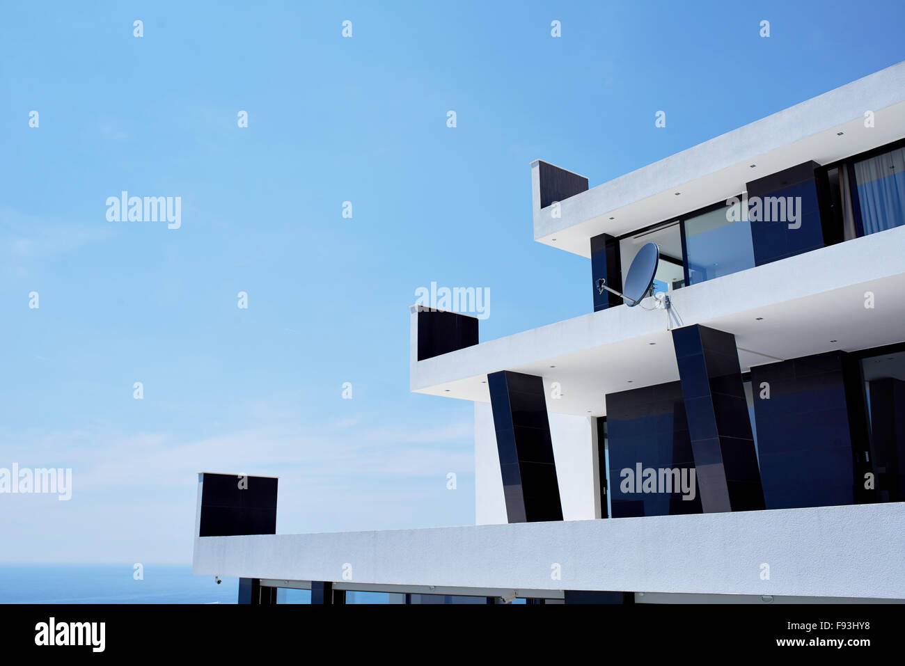 External view of a contemporary house modern villa at sunset Stock ...