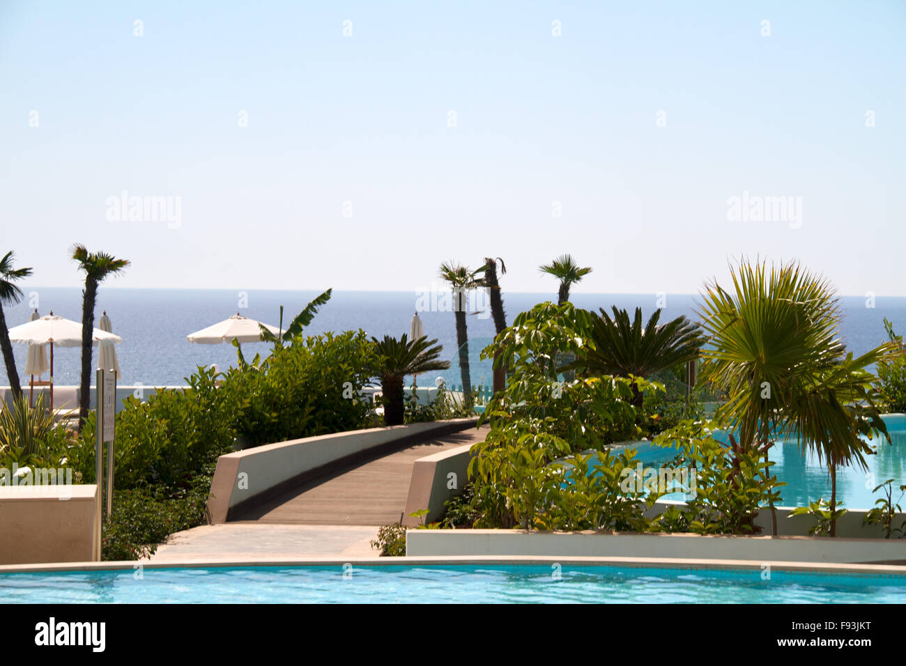 Swimming pool at luxury villa, Rhodes Greece Stock Photo - Alamy