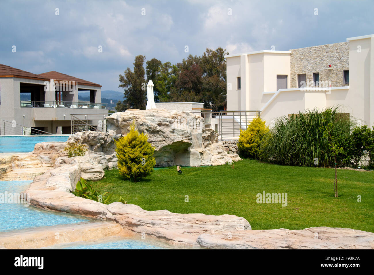 Swimming pool at luxury villa, Rhodes Greece Stock Photo - Alamy