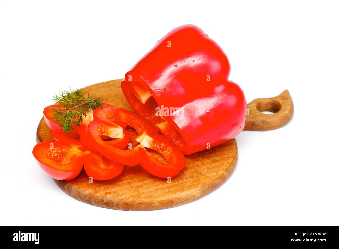 Bright red pepper with dill on the wood desk isolated on white Stock ...