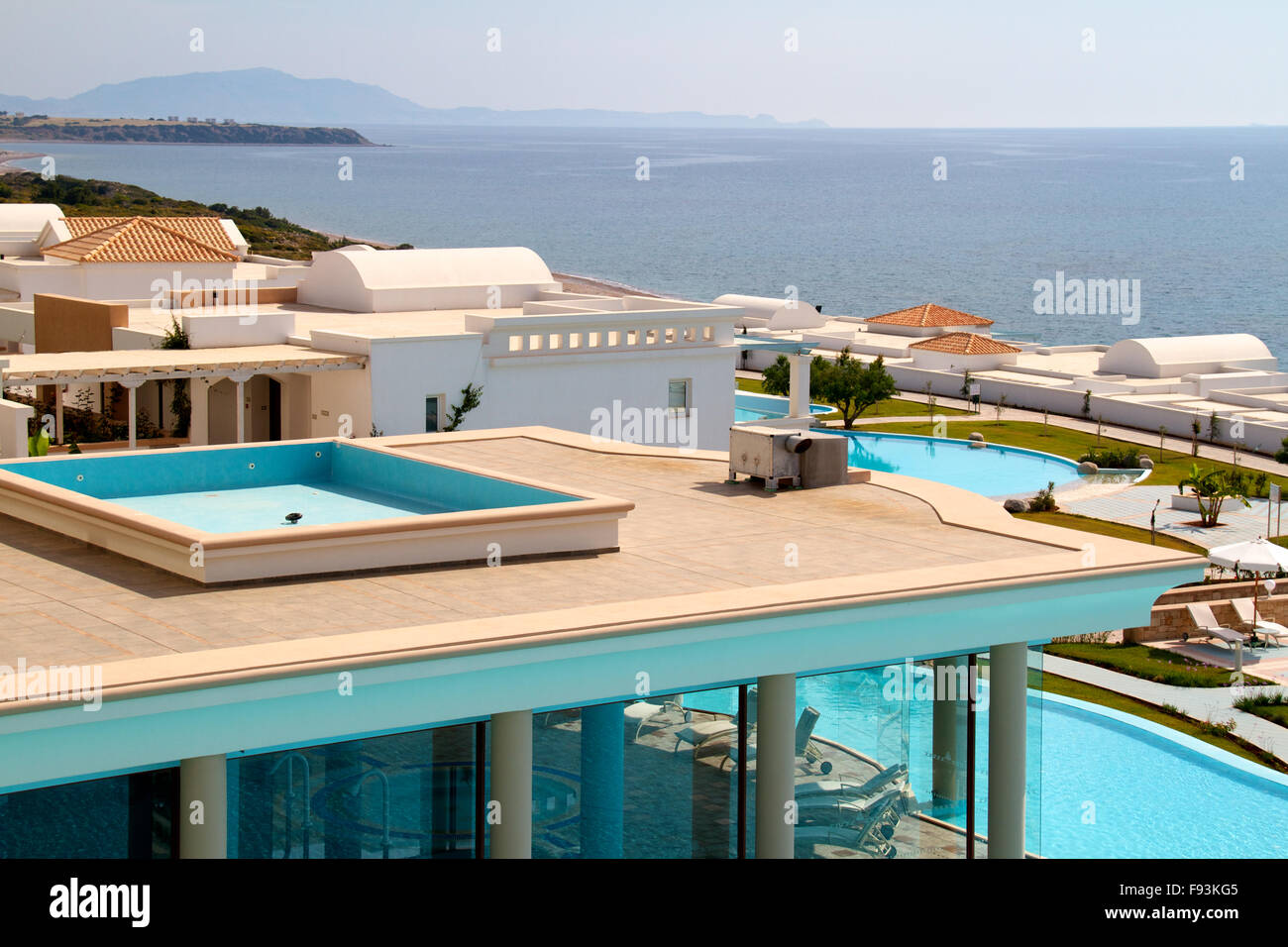 Swimming pool at luxury villa, Rhodes Greece Stock Photo - Alamy