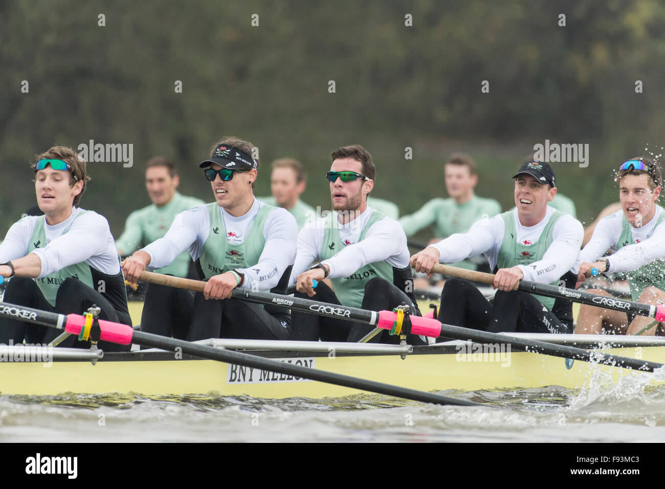 River Thames, UK. 13th December, 2015. Boat Race Trial VIIIs. Cambridge ...
